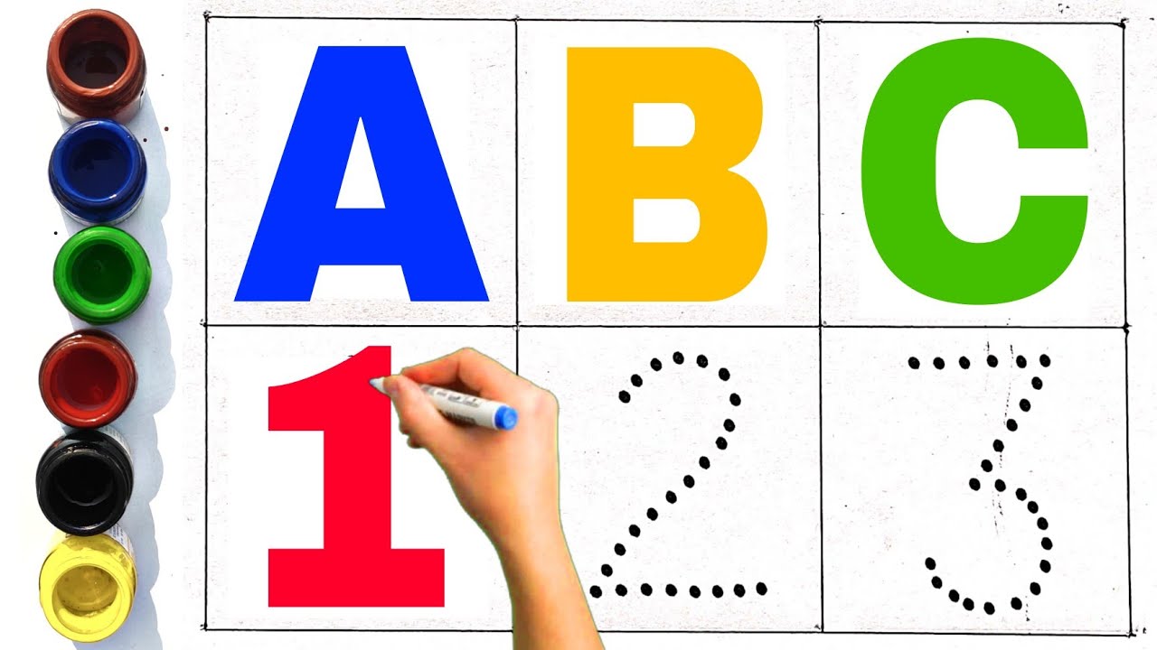 Toodlers learning alphabets drawing and number drawing with colorful ...