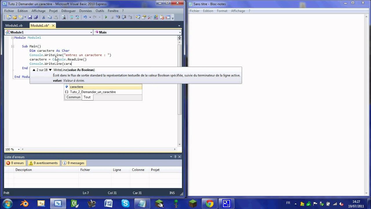 Visual Basic tuto 3 entrer / afficher un caractère - YouTube