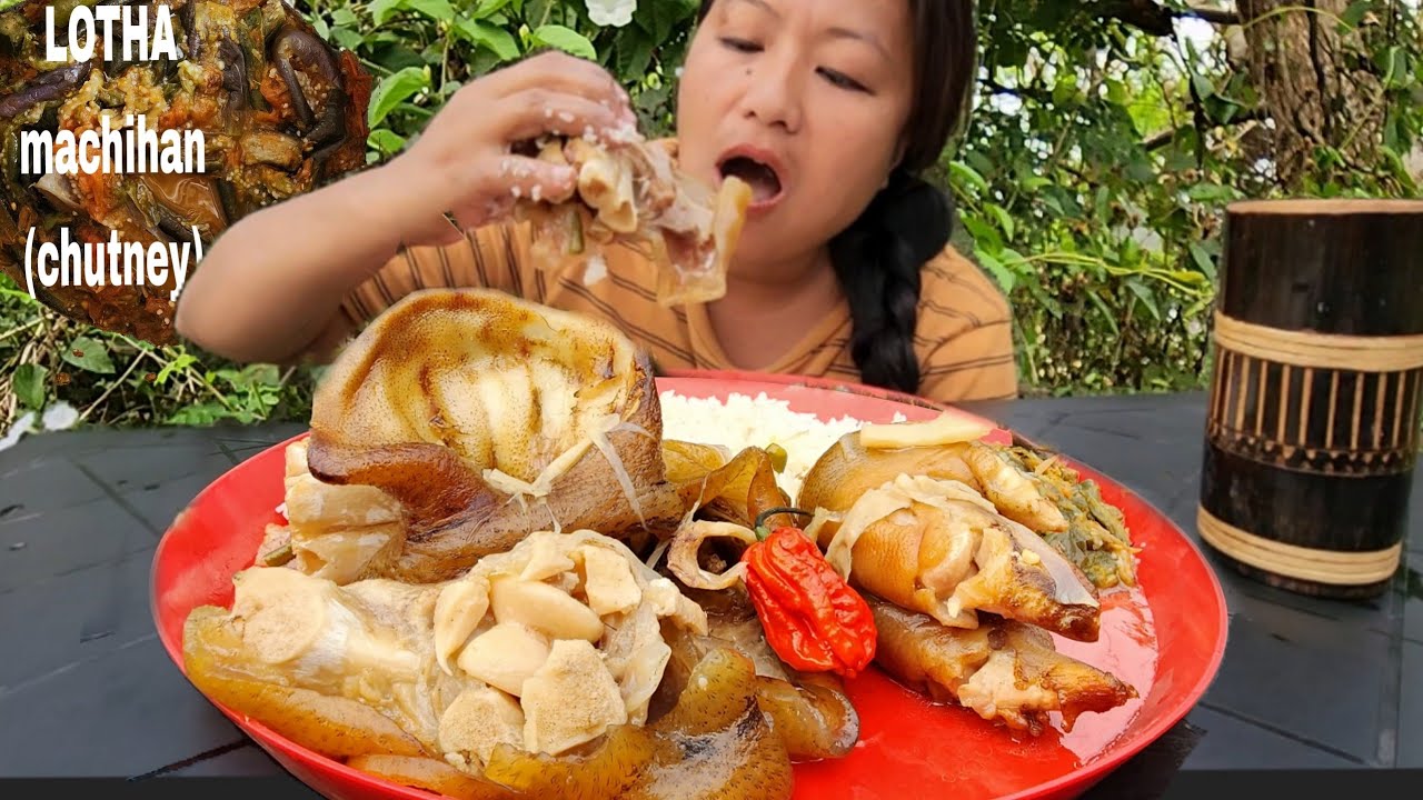 Pig ear and trotters cooked in bambooshoot|| lotha machihan ( chutney ...