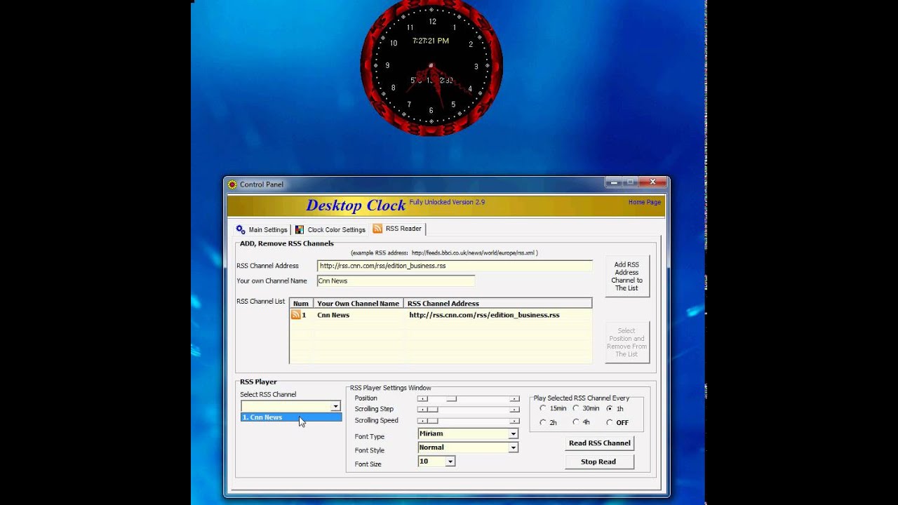 desktop clock with up to fifty rss channels - YouTube