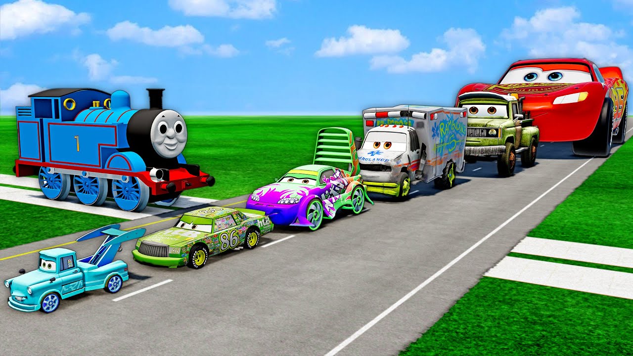 Big & Small Lightning Mcqueen & Pixar Cars vs Thomas the Train | BeamNG ...