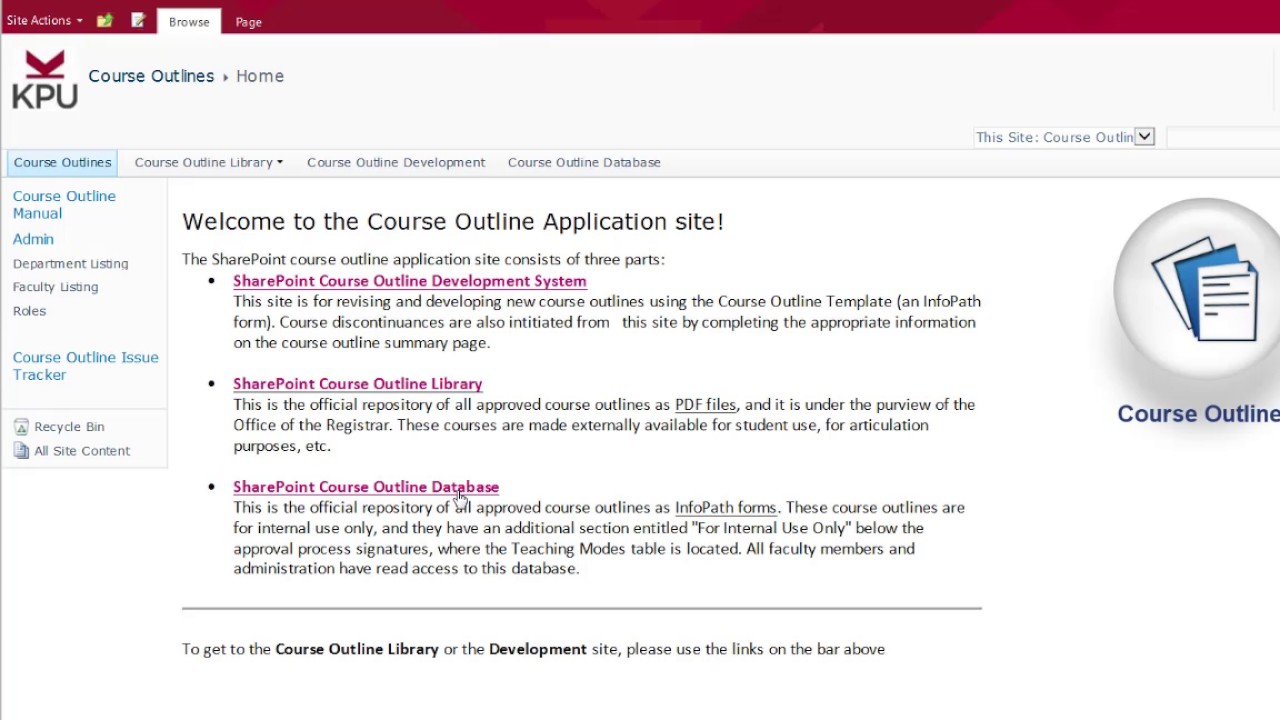 KPU SharePoint course outline database - YouTube