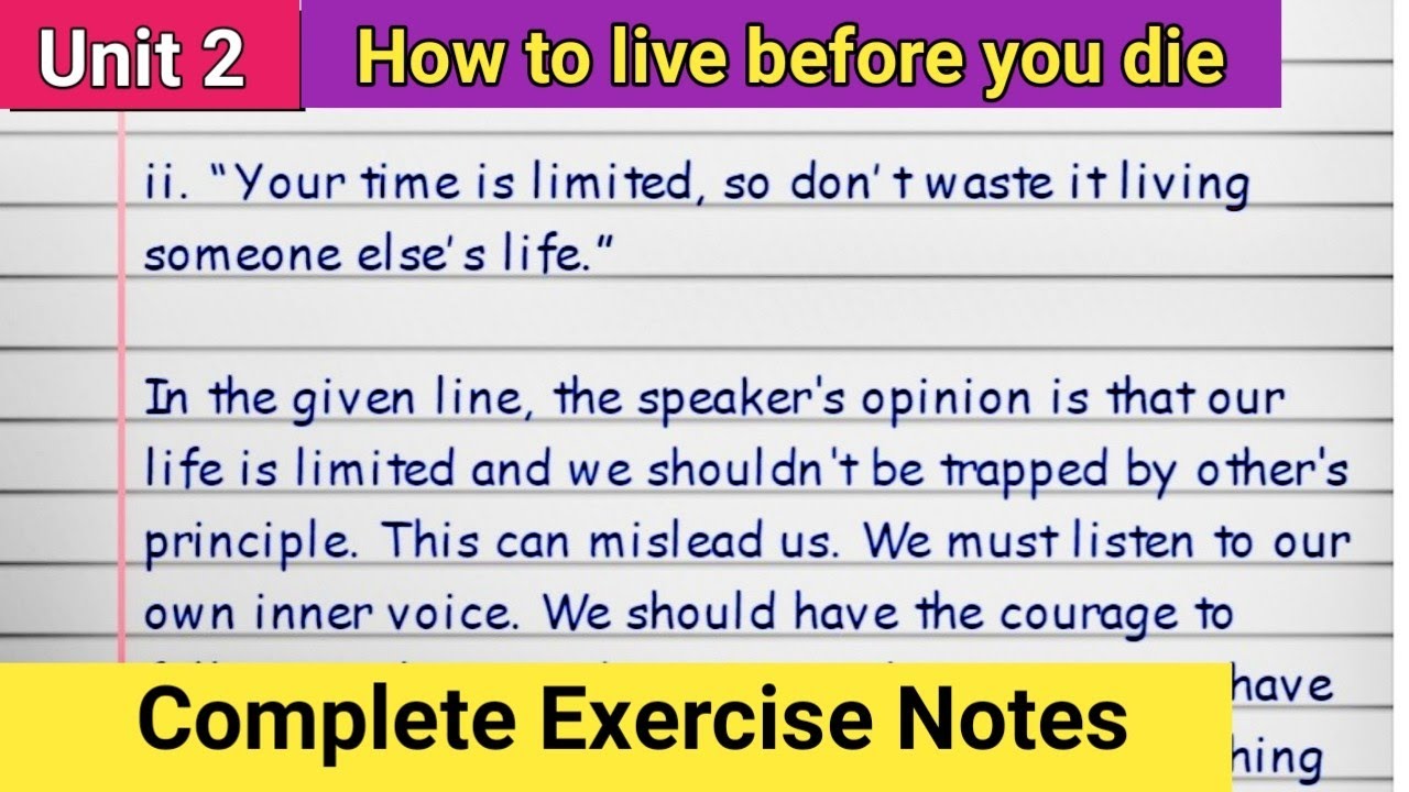 How to live before you die Exercise | Class 11 English | Questions ...