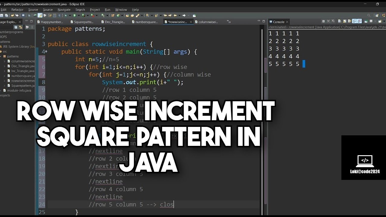 Rowwise Increment Square Pattern inTamil | Pattern |#javatamil#coding#java#programming # ...