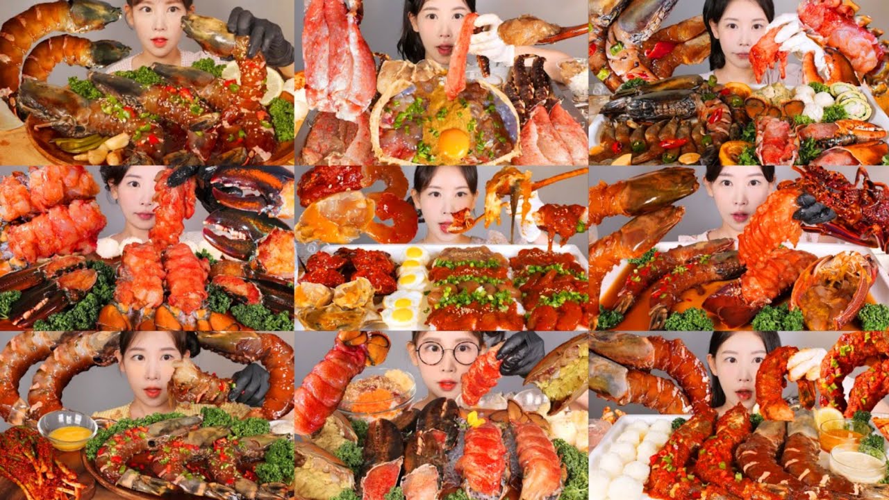 RAW SEAFOOD MUKBANG COMPILATION * MARINATED KING TIGER RAW LOBSTER ...