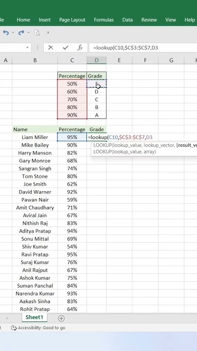 Grade Using Loopup Formula Excel Tips And Tricks Excel Exceltips Exceltutorial Youtube 