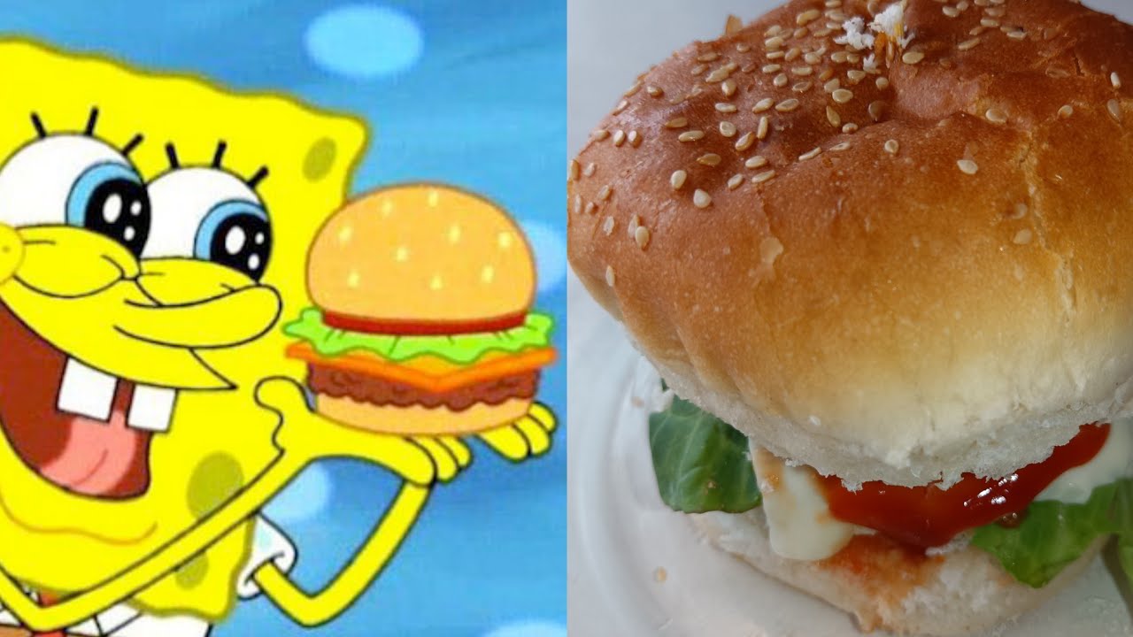 💛krabby patty from Spongebob Recipe|चिकन बर्गर रेसिपी |Chicken Burger ...