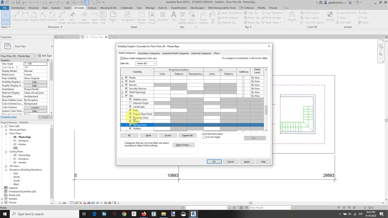 Cotas acumuladas en Revit (ordinate, spot coordinate, survey point ...