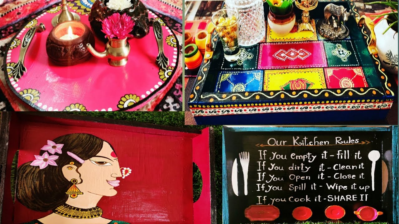 4 AMAZING HAND PAINTED WOODEN TRAYS || WOODEN TRAY PAINTING IDEAS ...