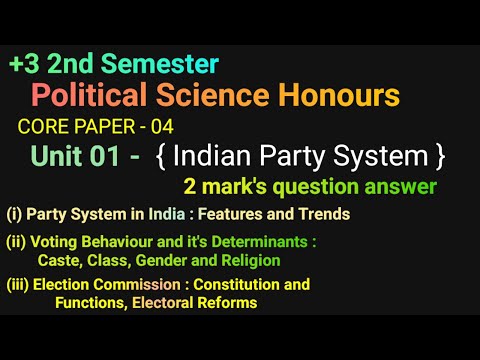 Political Science Honours || Core Paper 04 || Unit -1|| Indian Party ...