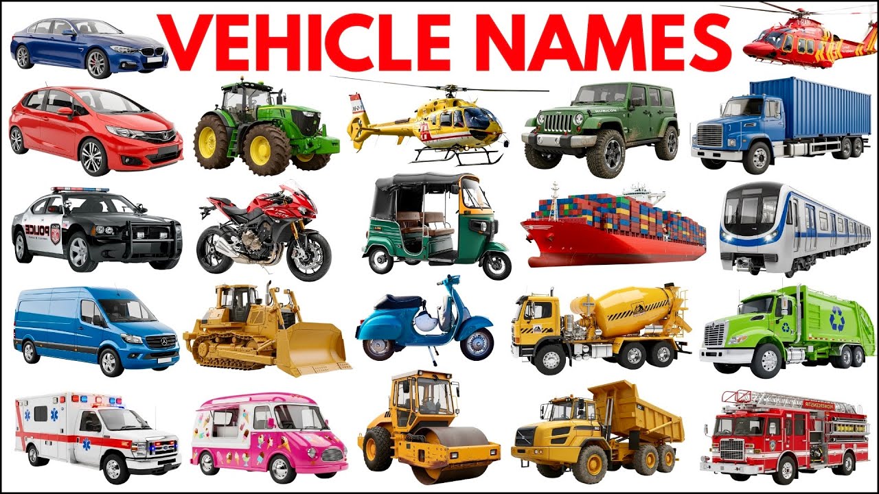 Vehicle Names | Learn 20 Vehicles names for kids | Mode of Transport # ...