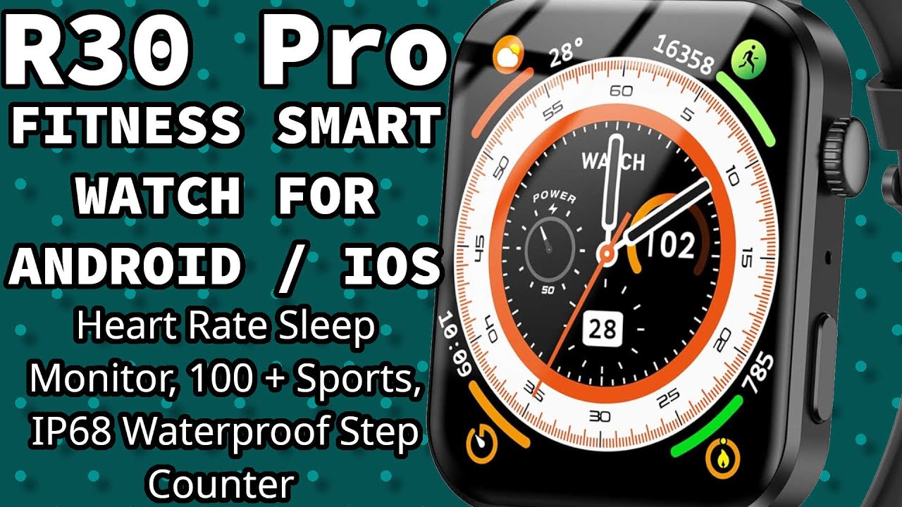 IOWODO R30 Pro Smart Watch Heart Rate Monitor, Sports, IP68 Waterproof Step Counter iOS Android ...