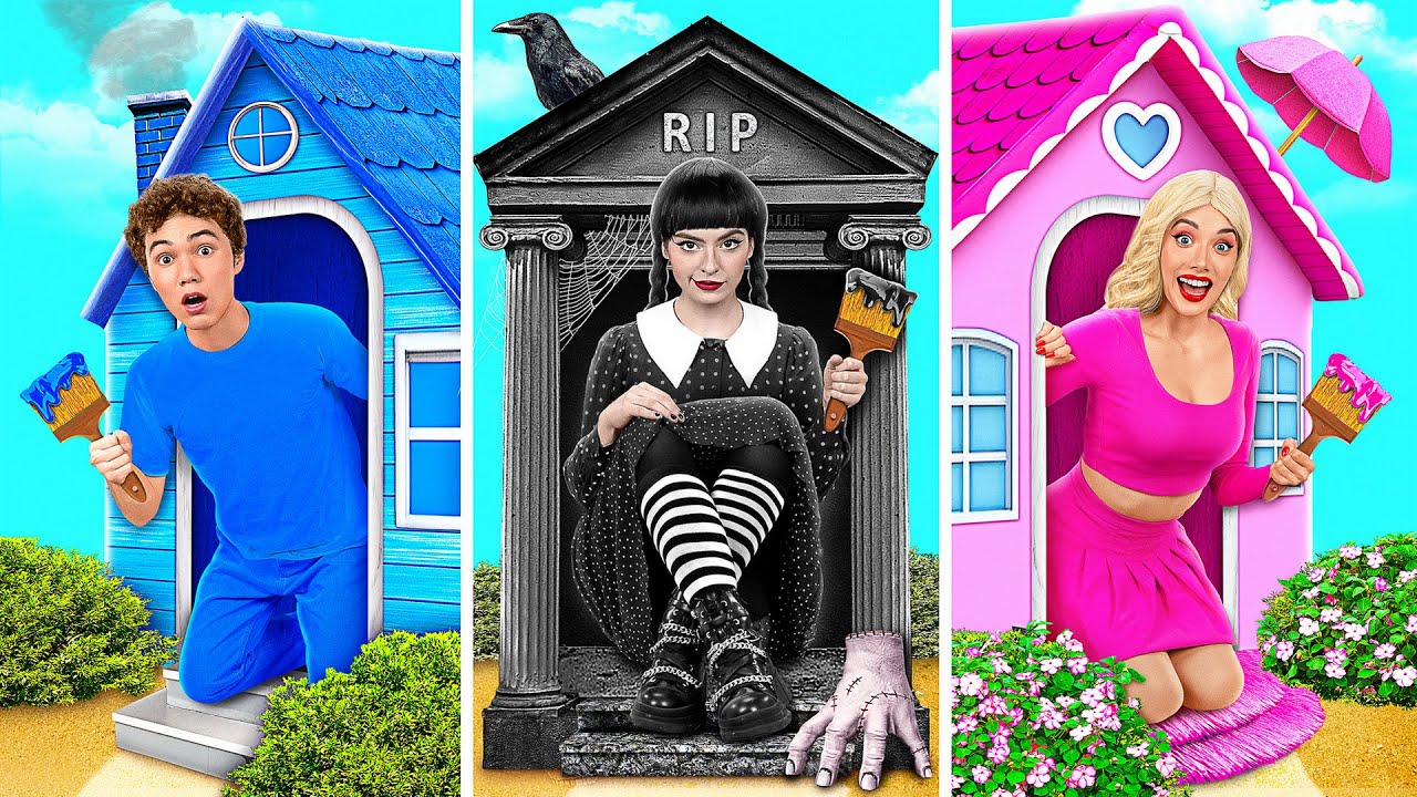 Wednesday vs Barbie One Colored House Challenge by TeenDO Challenge ...
