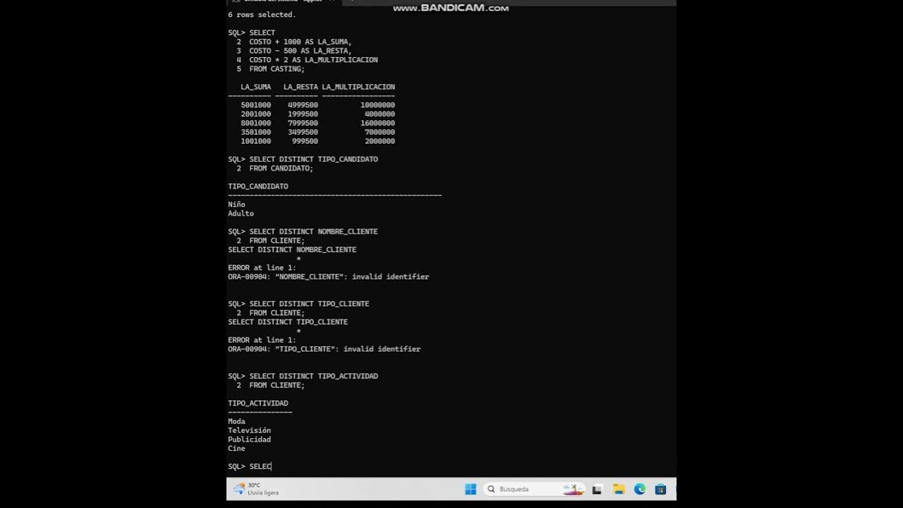Consultas SQL con DISTINCT y Operaciones en Oracle paso a paso - YouTube