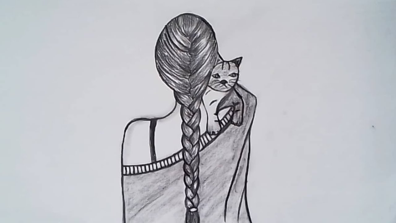 How to draw a girl with a Cat Step by step | Easy Drawing for Beginners ...