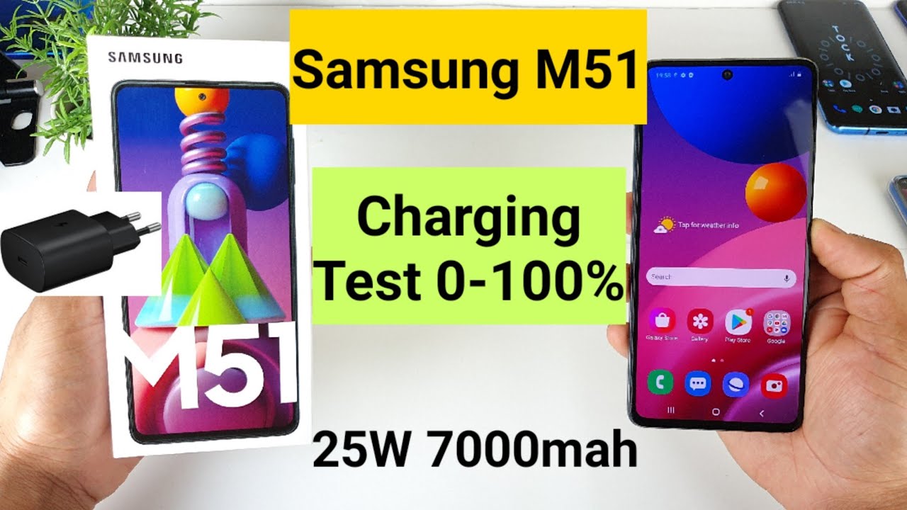 Samsung m51 charging test 25w 7000mah battery - YouTube