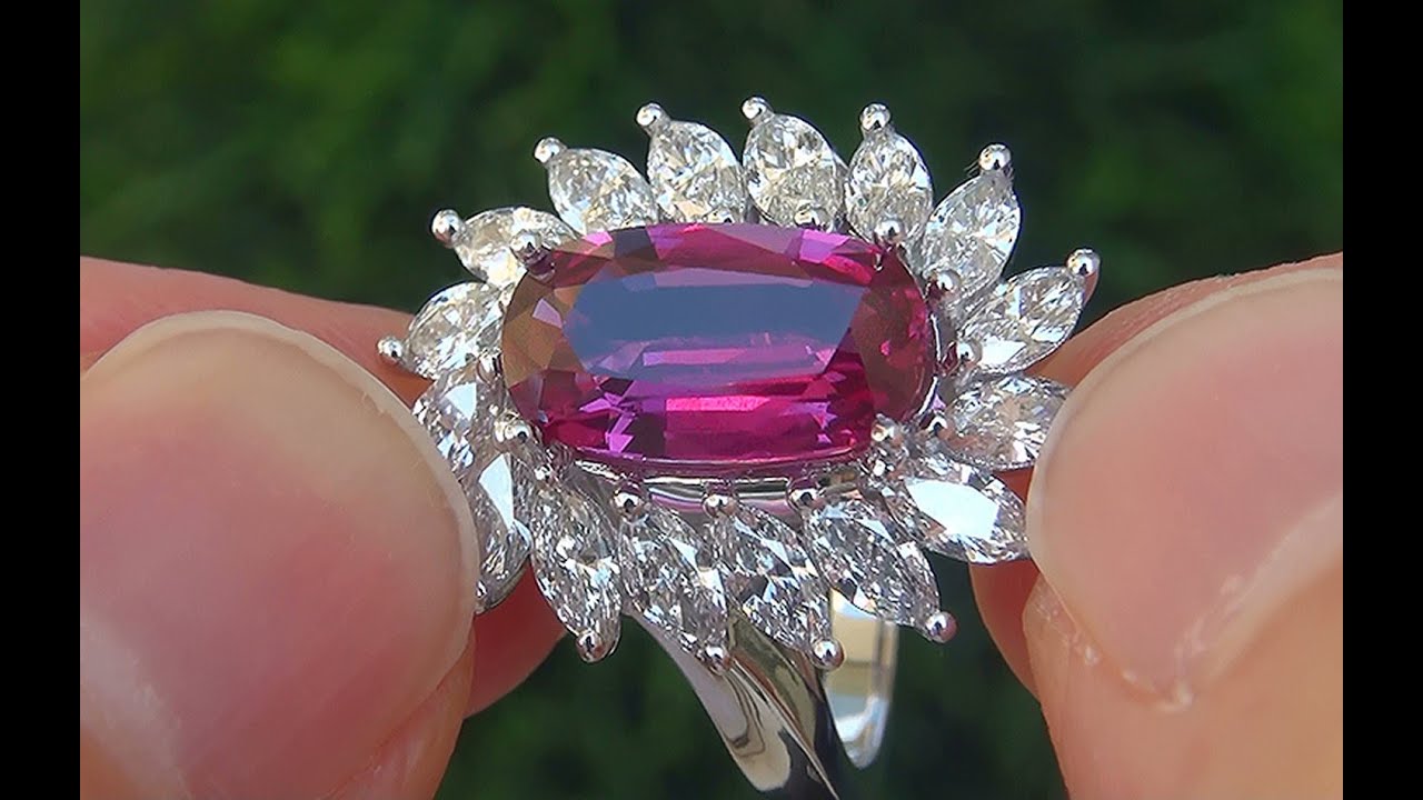 GIA Certified 6.04 ct Red Purple Sapphire & Diamond 18k Gold Ring ...