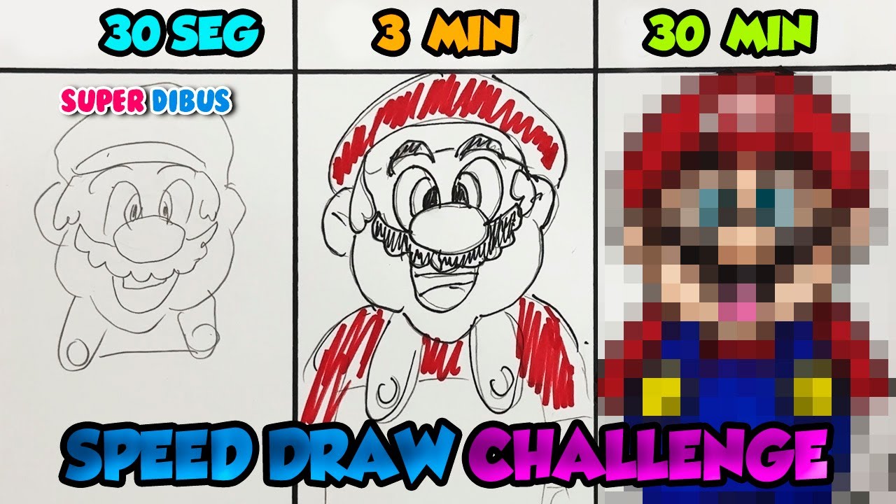 Drawing SUPER MARIO in 30 sec, 3 min, 30 min | Mario Bros. Draw ...