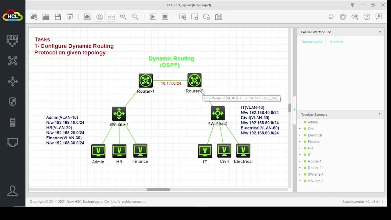 How to configure Dynamic Routing Protocol (OSPF) on "H3C/HPE" L3 devices by using HCL Lab Cloud ...