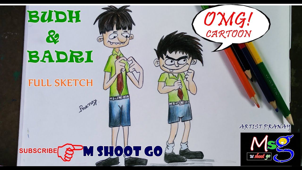 my draw-48,how to draw (cartoon) budh & badri step by step ,subscribe ...