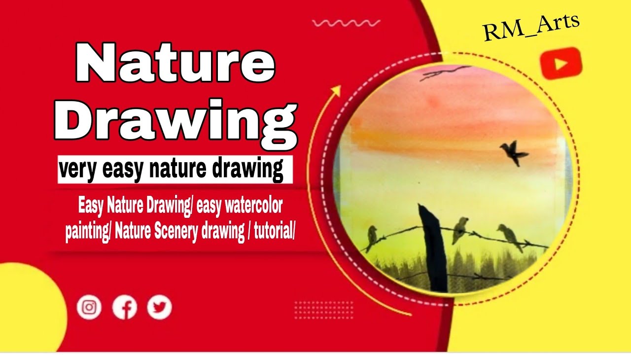 Easy Nature Drawing/ easy watercolor painting/ Nature Scenery drawing ...