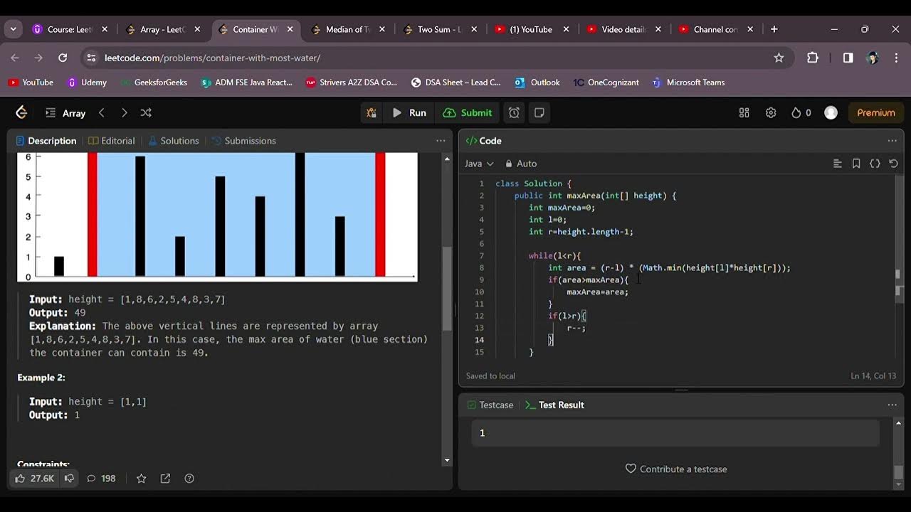 Container With Most Water 11 Leetcode Medium Solutionn In Java 2483