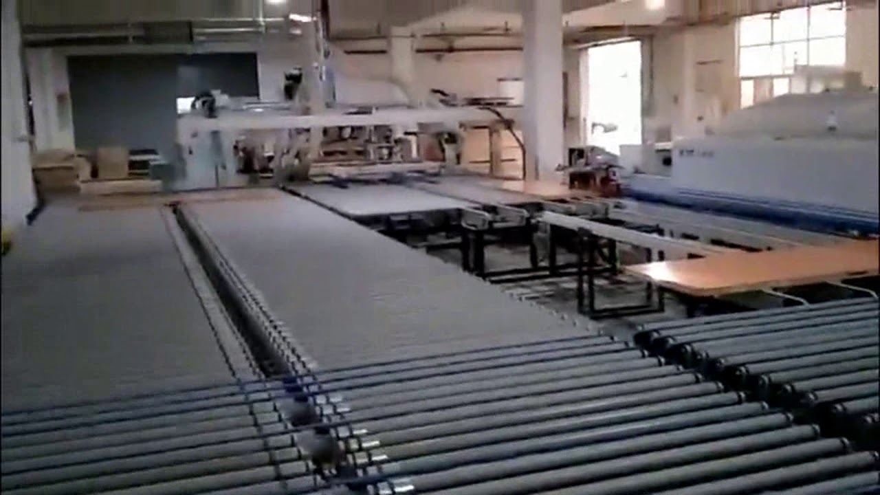 Auto production line for flush door production - YouTube