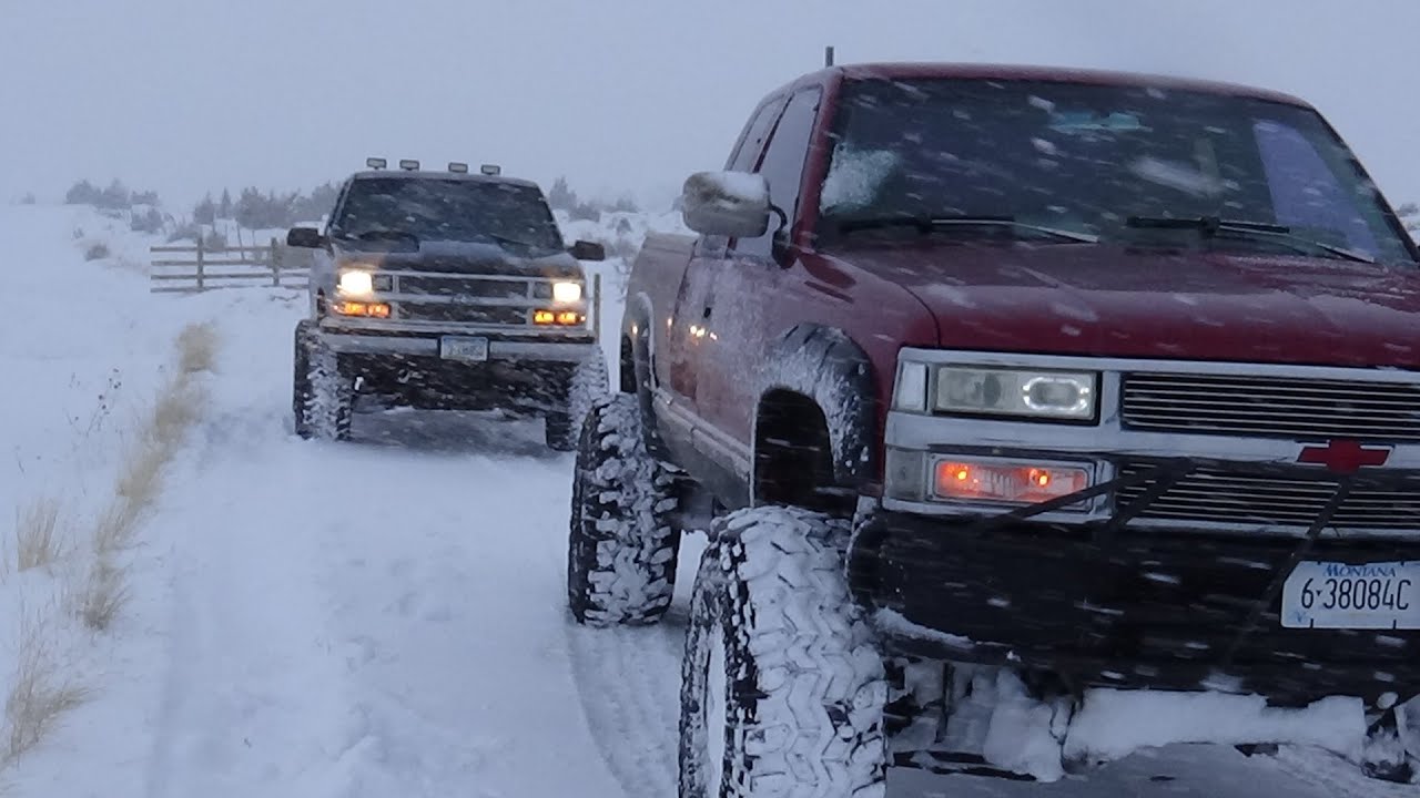 OBS Chevy's Snow Wheeling A Back Country Road - YouTube