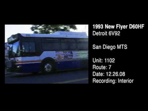 San Diego MTS 1993 New Flyer D60HF - Detroit 6V92 - YouTube