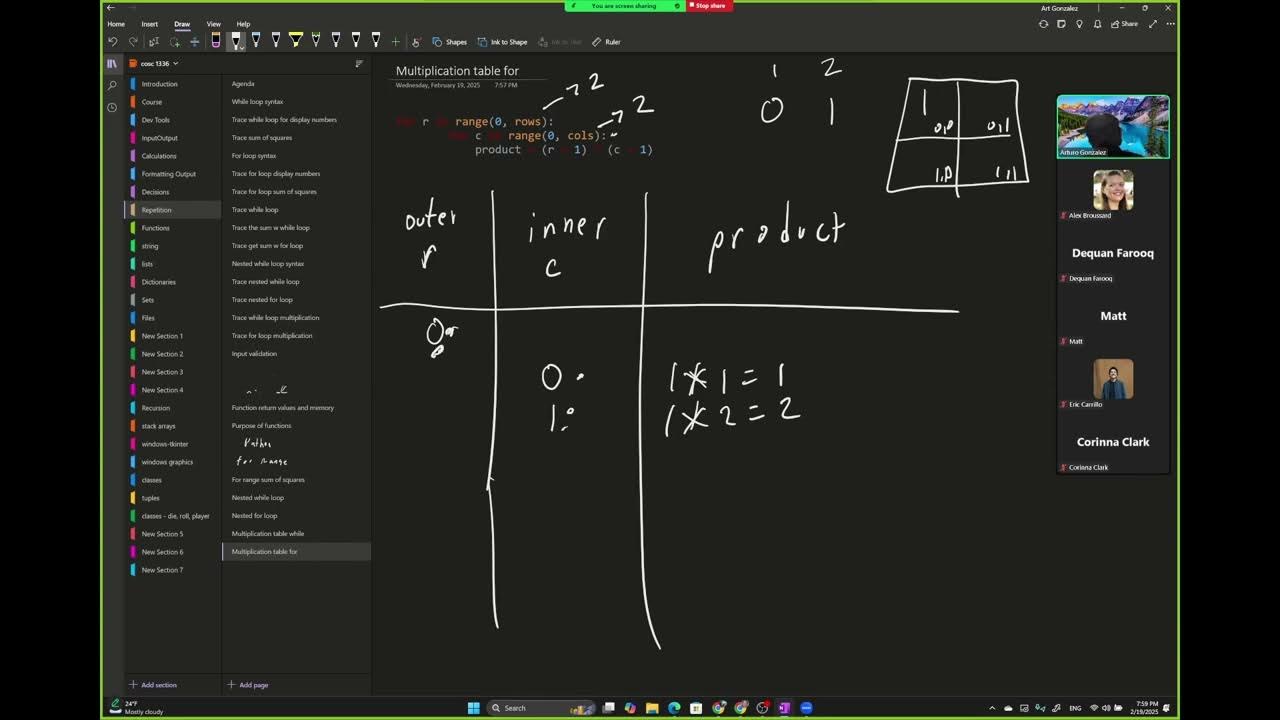 021925 COSC 1336 Python nested for loop: multiplication table - YouTube