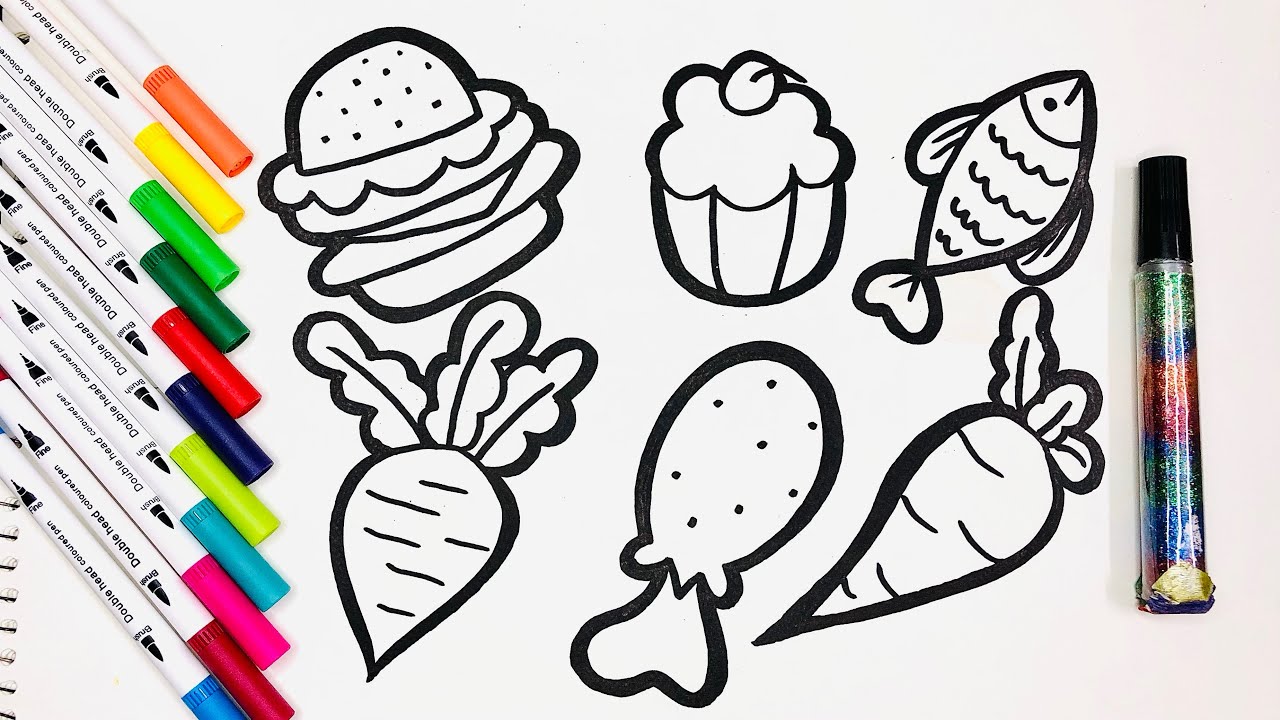 Learn And Draw Healthy Food For Kids || Healthy Food Drawing For kids ...