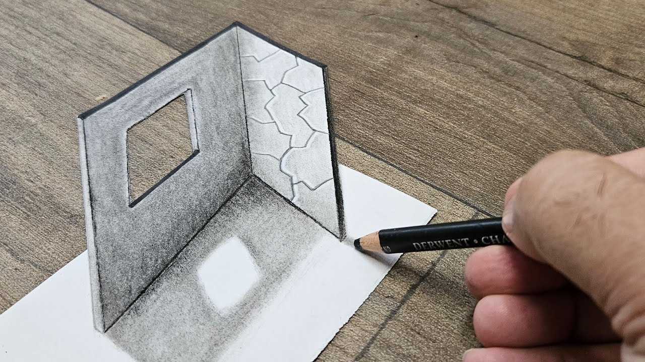 3d drawing on paper for beginner pencil shading wall - YouTube