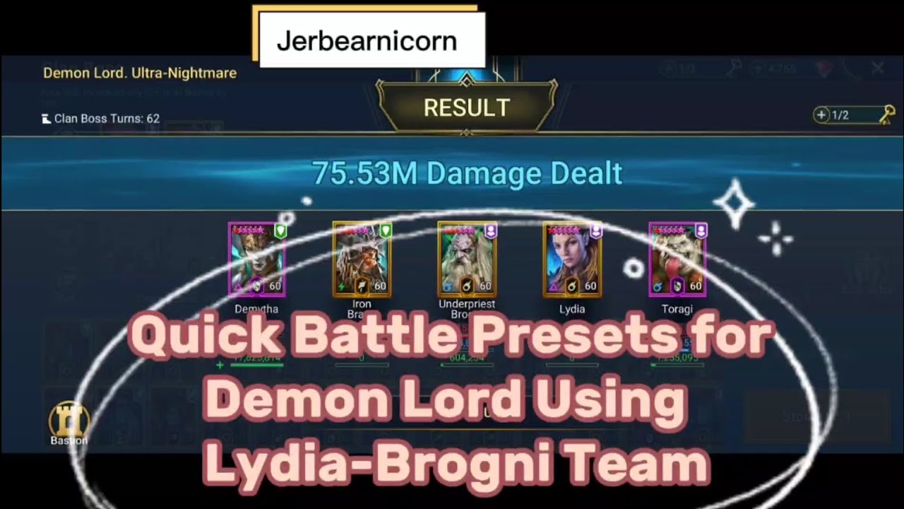 Demon Lord Clan Boss: Quick Battle Presets for Lydia Brogni Toragi Team ...
