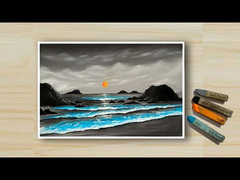 ️ How To Draw Realistic BLUE SEA WAVES Scenery Step by Step - YouTube