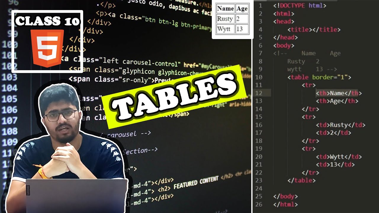 HTML FOR BEGINNERS | CLASS 10 | TABLES | HINDI/ENGLISH | 2020 - YouTube