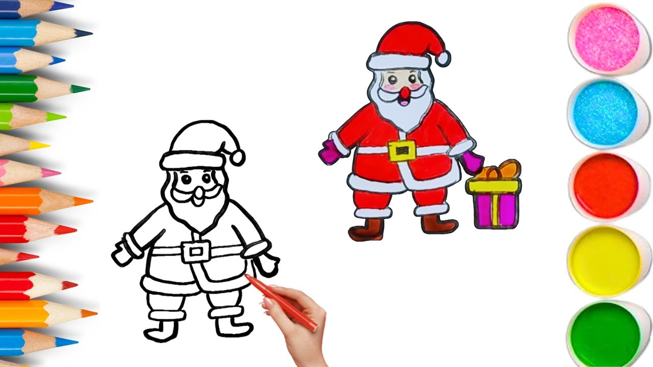 How To Draw cute Santa Claus Drawing, Painting & Coloring For Kids and ...