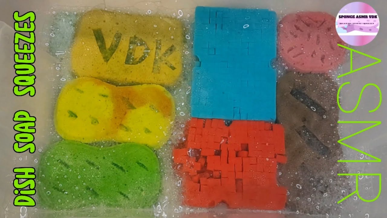 ASMR _ Sudsy dish soap Purple sponge rinsing 💦 Settling suds with ...