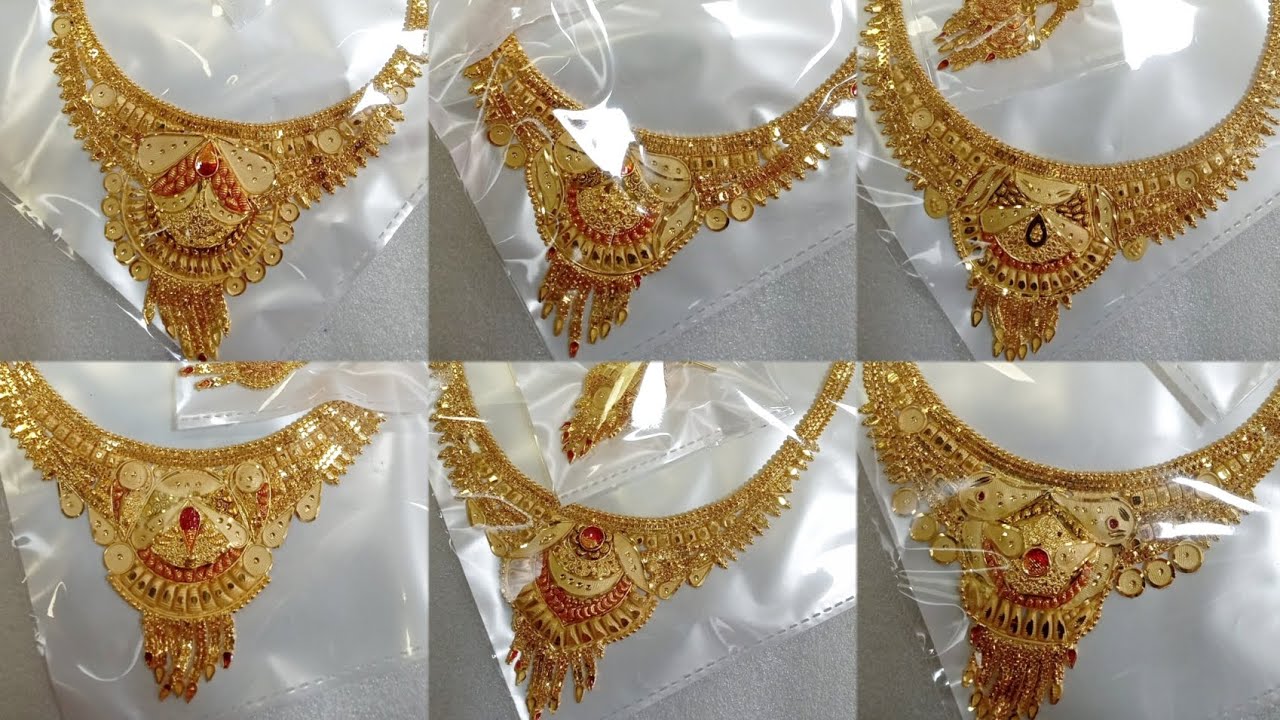 heavy gold design necklace set 1 gram gold || heavy necklace set design ...