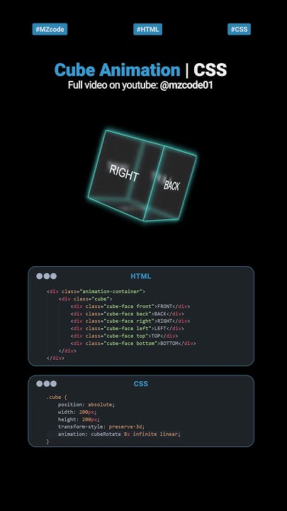 🎲 Css Cube Animation Tutorial Html Css Mzcode01 Cssshorts Shorts 9459