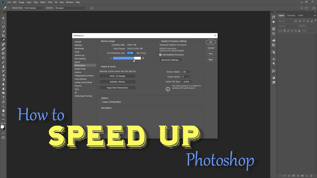 How to speed up Photoshop ? Optimize Photoshop for fast run - YouTube