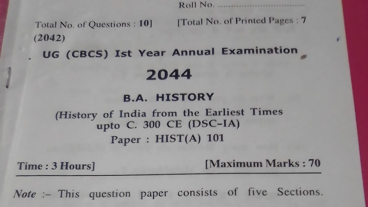 B.A, 1st year, History, 101 , question paper 2022 . Hpu . - YouTube