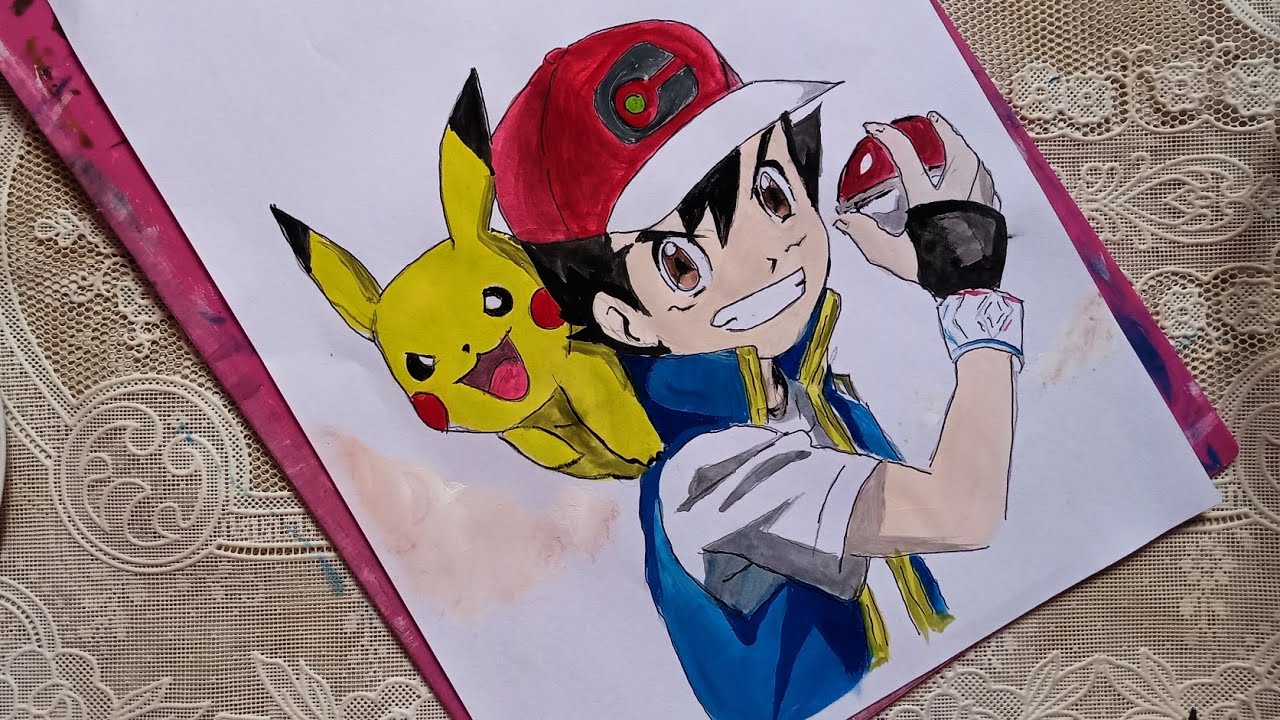 How to paint Ash and pikachu from Pokemon ll Easy painting anime ll ...