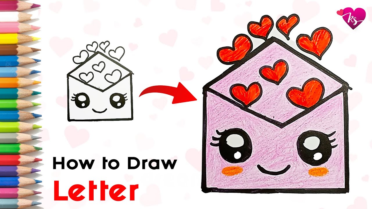Easy Drawing! How to draw 💌 CUTE LETTER 💌 drawing and coloring step by ...