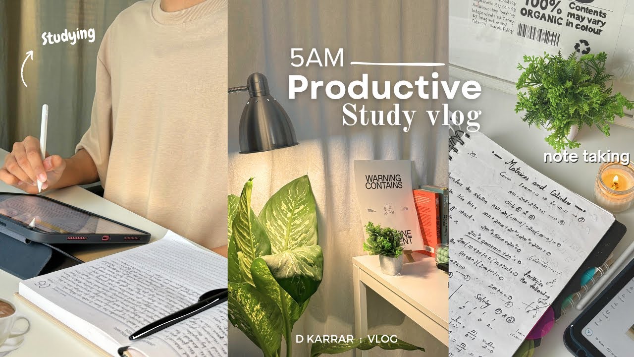 study vlog 🗒️ | waking up at 5 AM, morning routine, productivity, notes ...