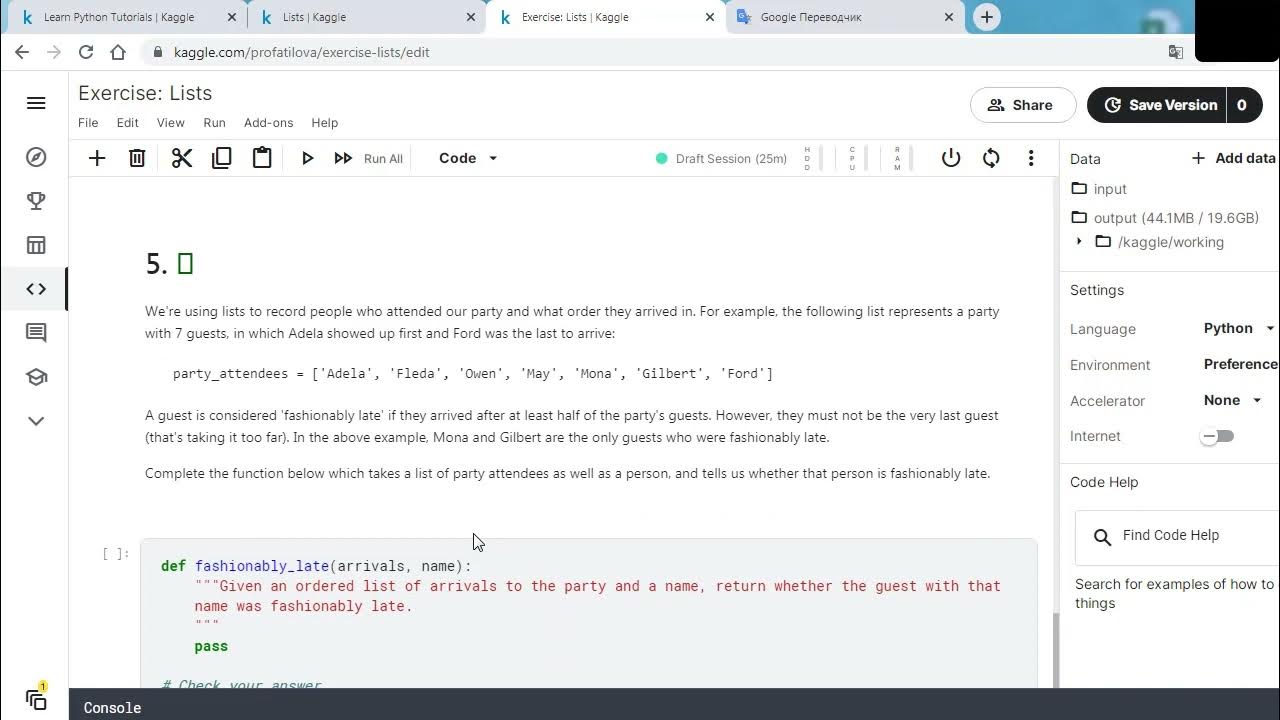 Day 5 30 Days Of Ml Курс Python Списки Циклы практика Kaggle