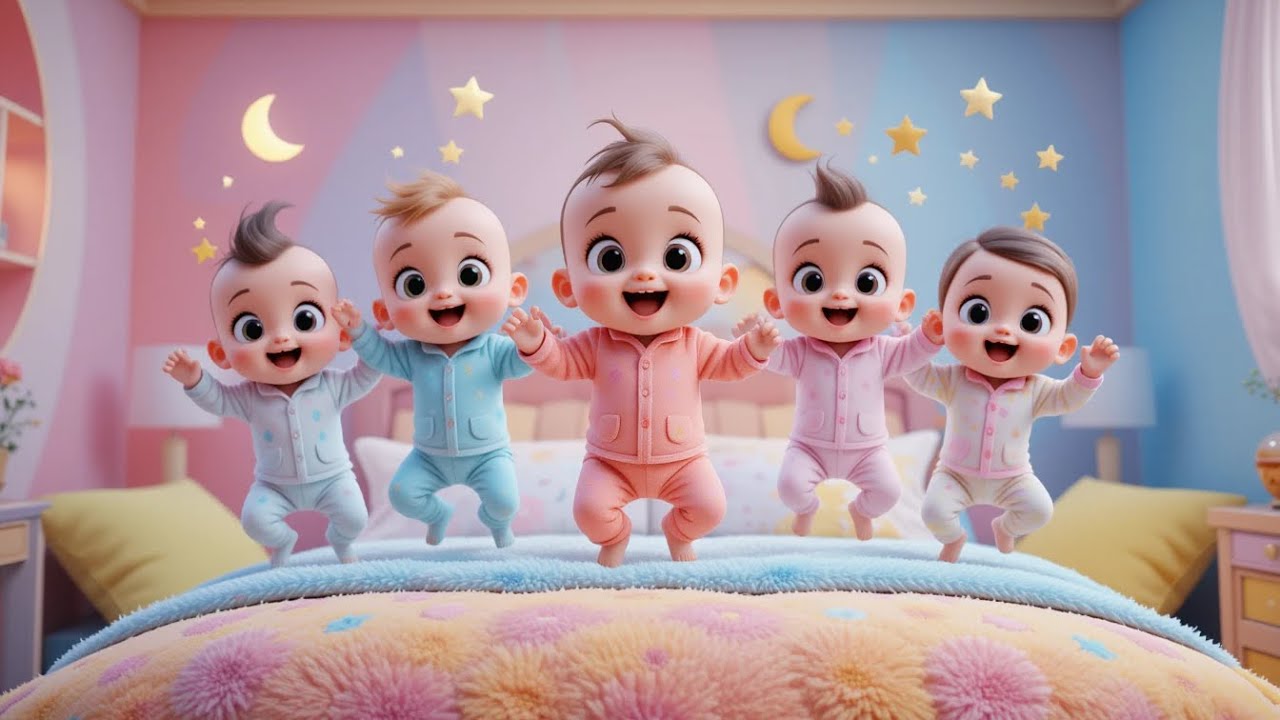 5 Little Babies Jumping On The Bed R1E1502 | Calming Nursery Rhyme For ...