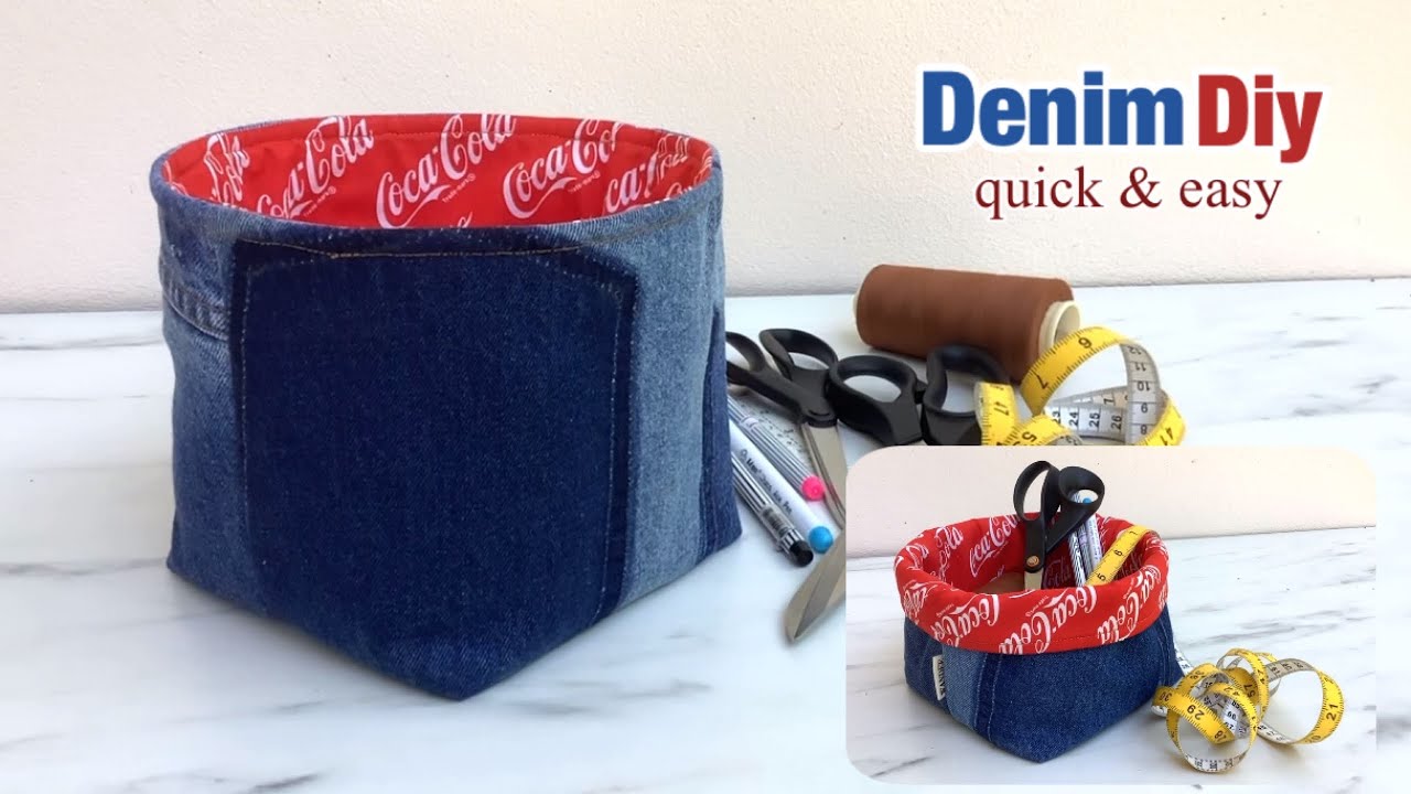 how to sew small denim boxes from scrap old jeans,jeans boxes diy,old ...