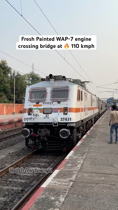 Fresh Painted WAP-7 engine crossing bridge at 🔥 110 kmph - YouTube