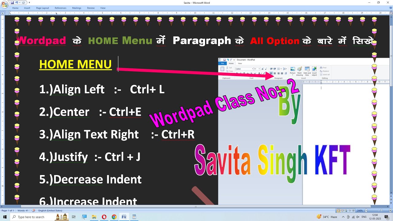 Wordpad Me Home Menu Ke Paragraph As:-( Align Text Left,Center..Etc ...