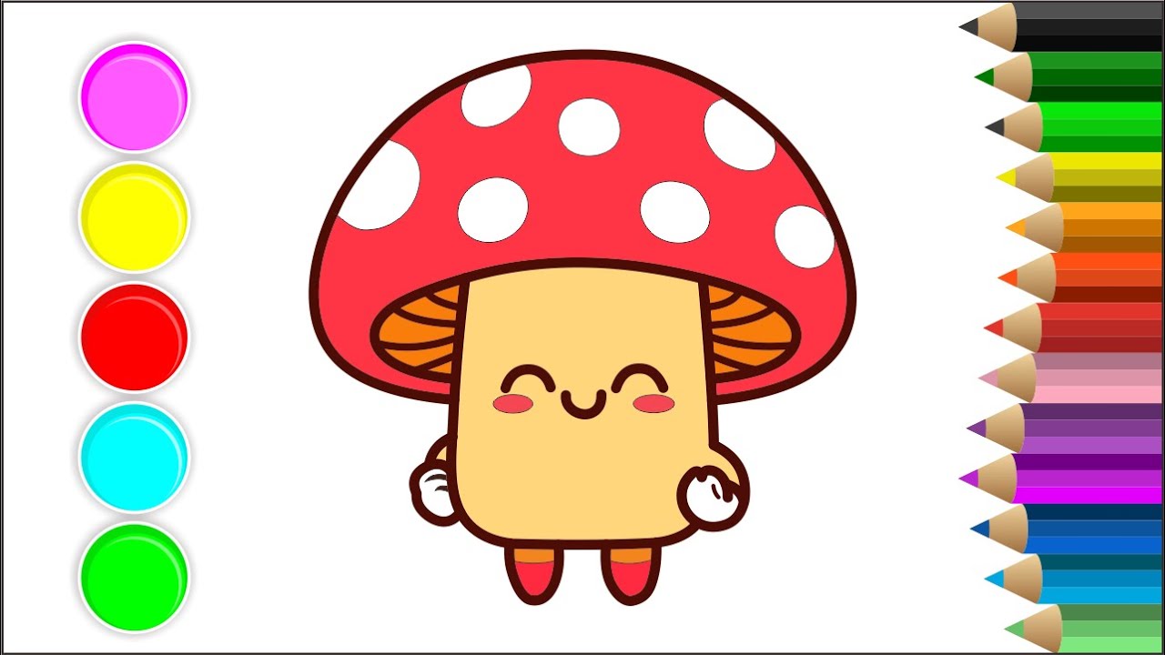 how to draw and color mushroom , belajar menggambar dan mewarnai jamur ...